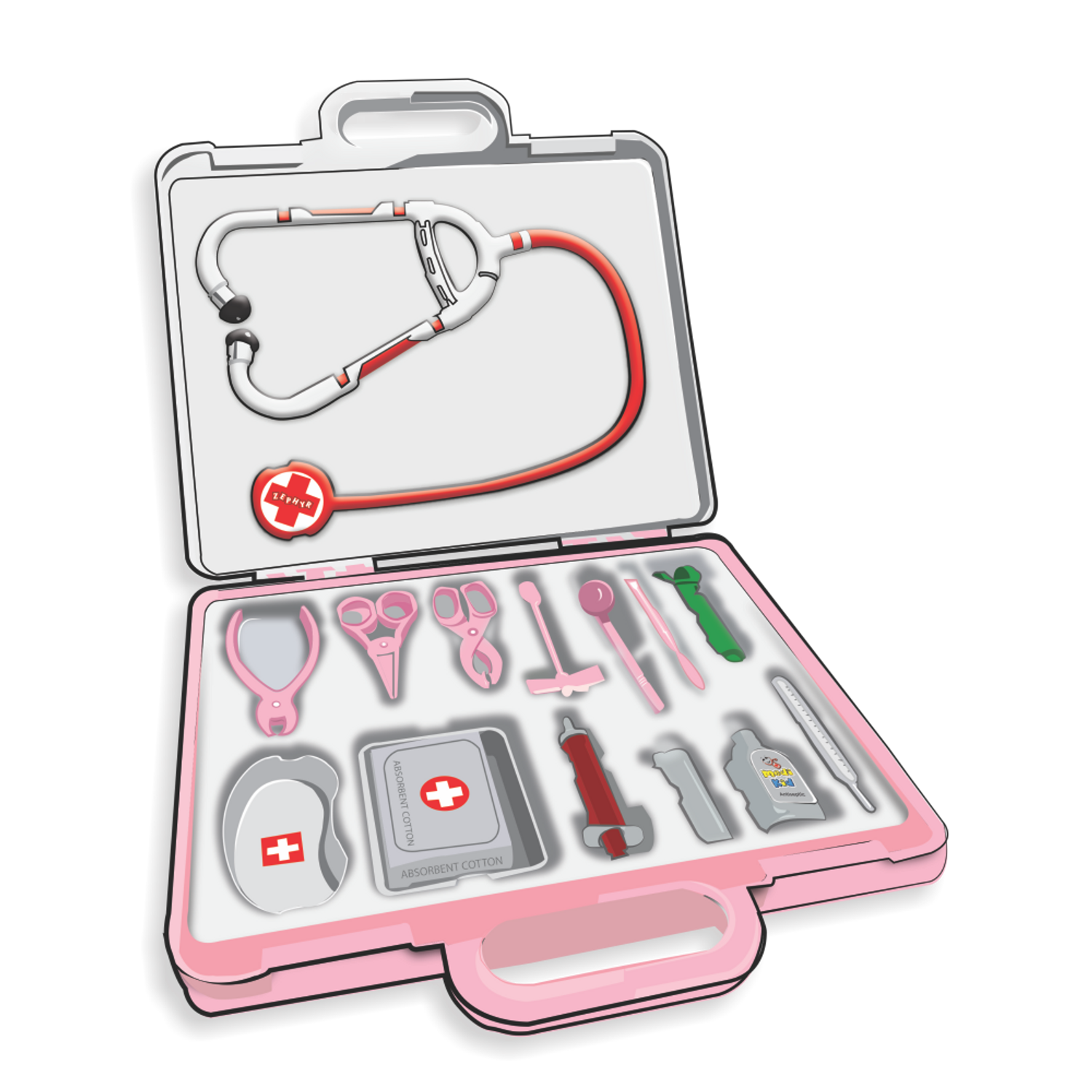 Medi Kid Doctor Play Set for Children. 14 instruments pink